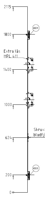 Assa Abloy Stanglås m/ekstra lås M5444/410/411 V D50 200-1800 H6 kolve ...