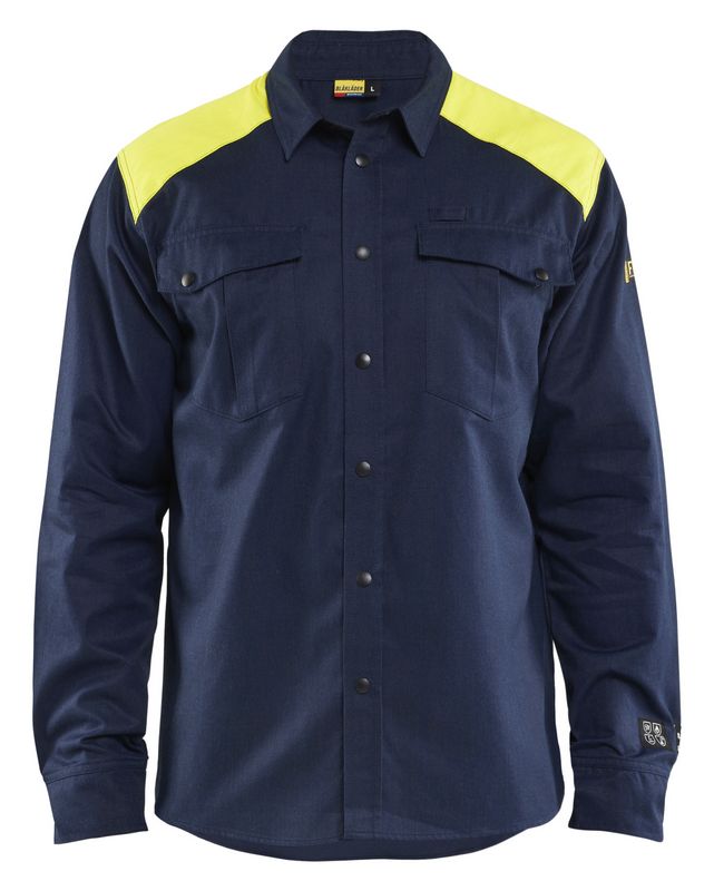 Blåkläder Arbejdsskjorte 3238 Hi-vis Marineblå/Gul, str. M | Carl Ras